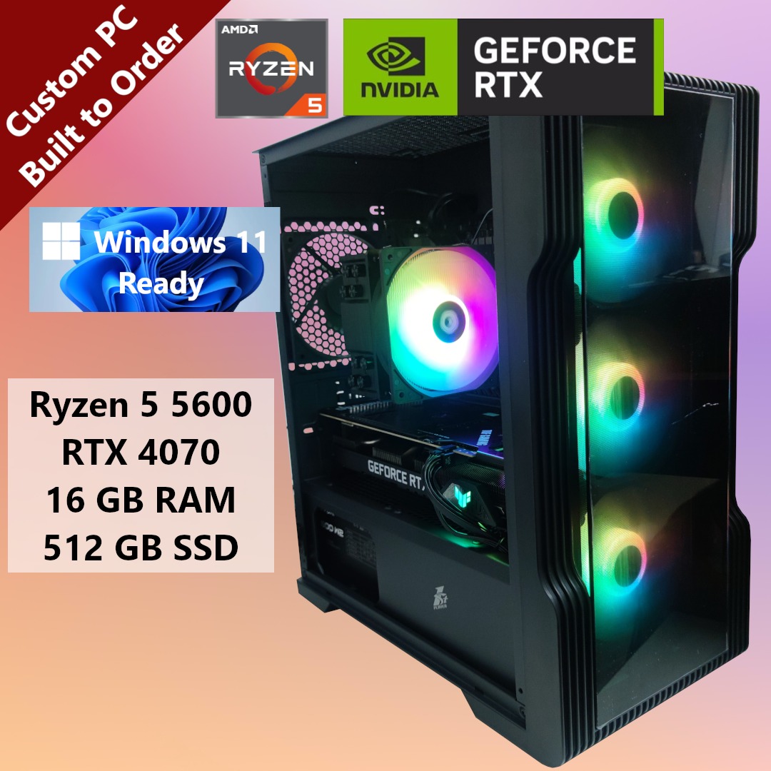 LATEST RTX 4070 12GB Ryzen 5 5600 Budget Gaming Computer PC Custom PC ...