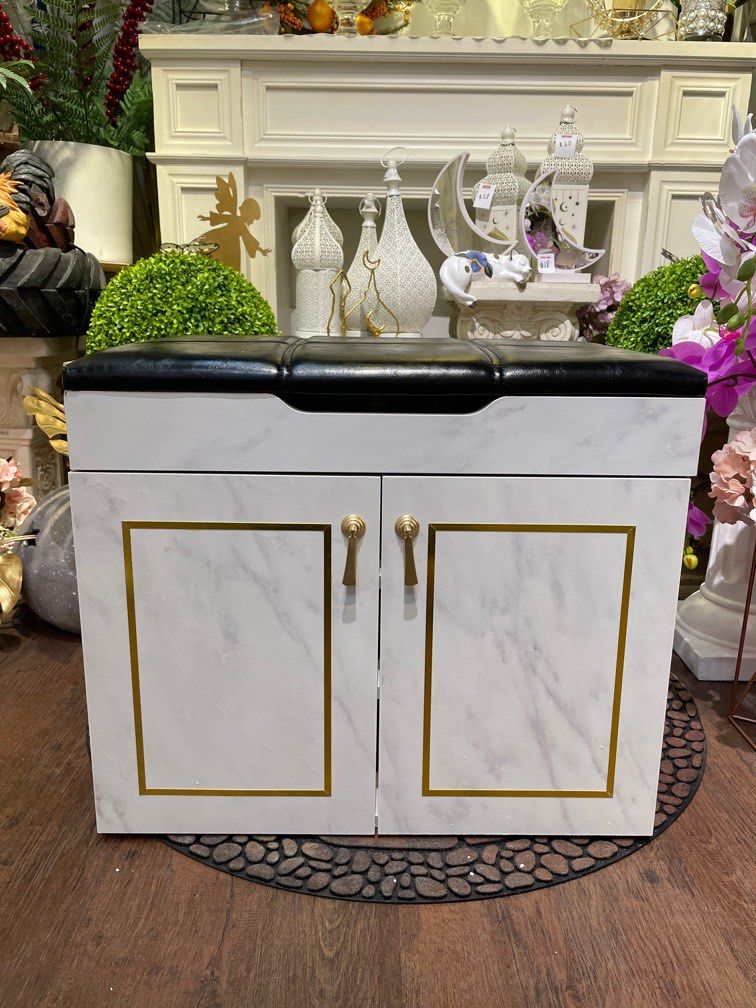 Marble print laminated shoe storage cabinet bench, Furniture & Home ...
