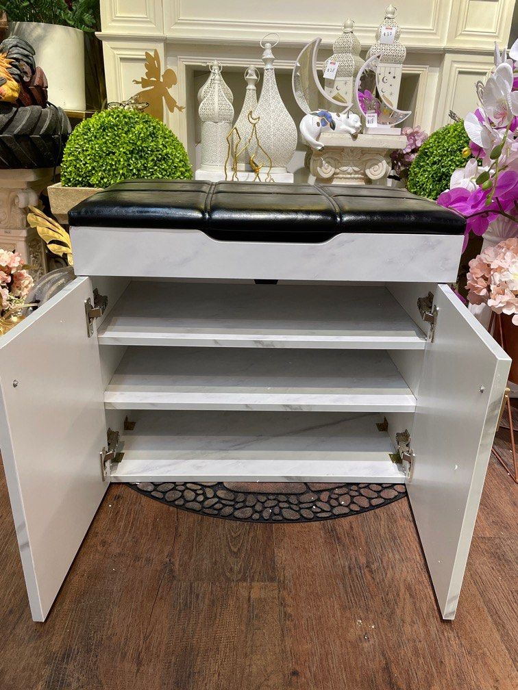 Marble print laminated shoe storage cabinet bench, Furniture & Home ...