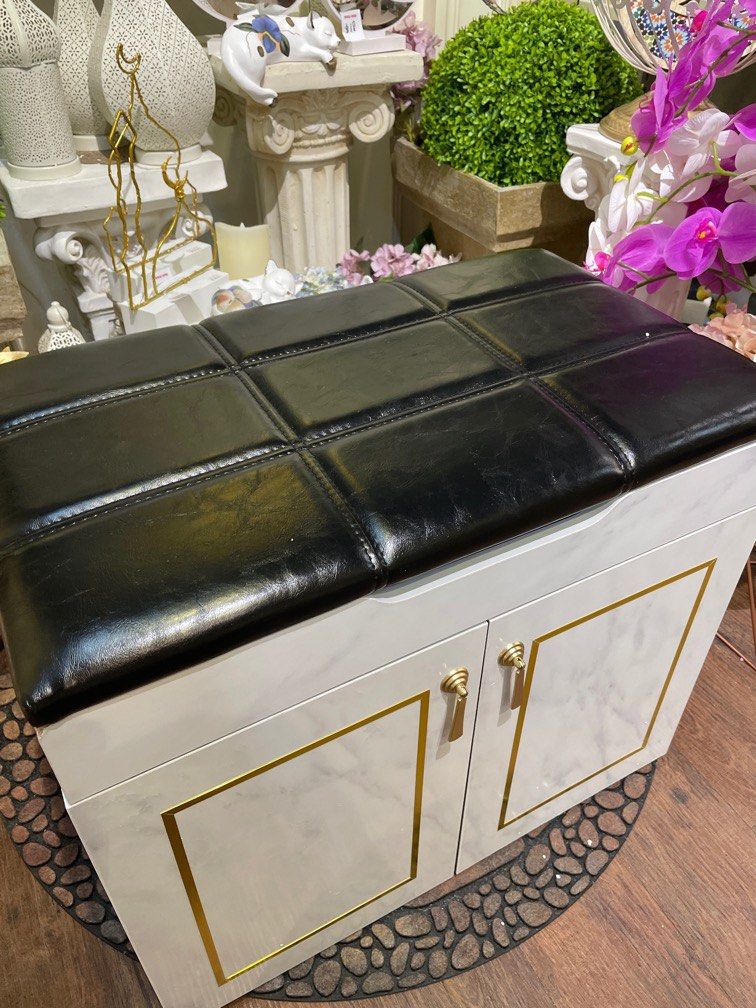 Marble print laminated shoe storage cabinet bench, Furniture & Home ...