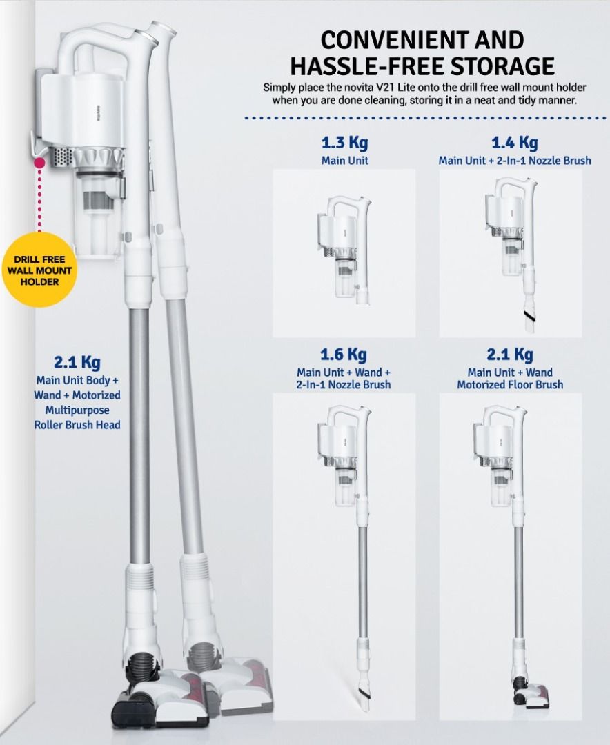 Novita Cordless Vacuum Cleaner V21 Lite in Cosmic White, TV & Home ...