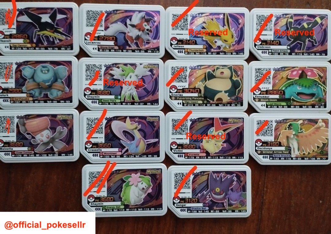 Pokemon Ga-Ole cards, QR code, chips (1* star, 2* star, 3* star, 4 ...