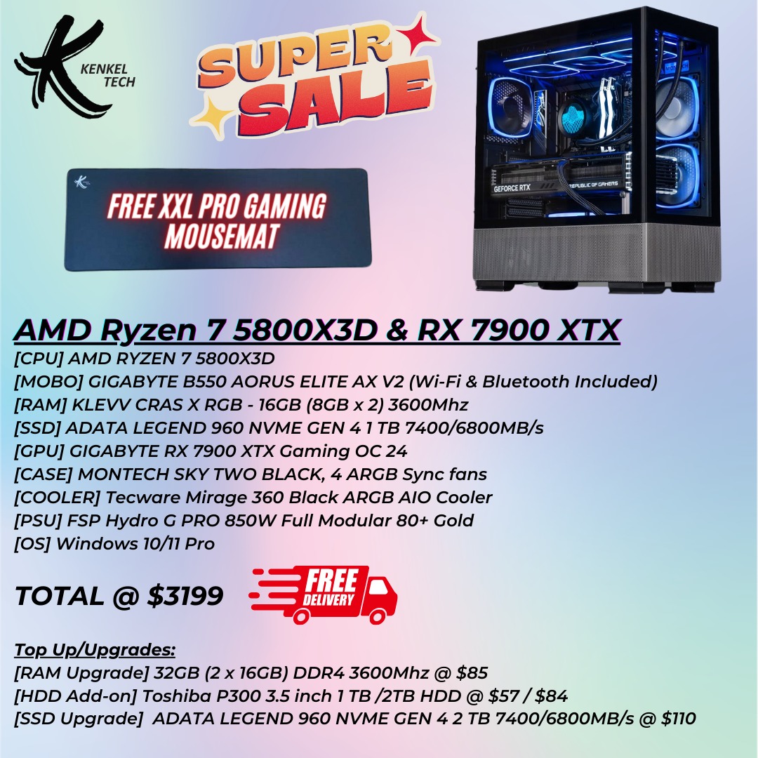 Radeon RX 7900 XTX & AMD Ryzen 7 5800X3D Custom 4K Gaming PC, Custom PC ...
