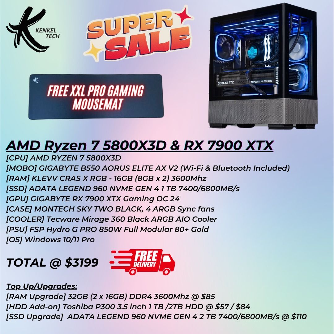 Radeon RX 7900 XTX & AMD Ryzen 7 5800X3D Custom 4K Gaming PC, Custom PC ...