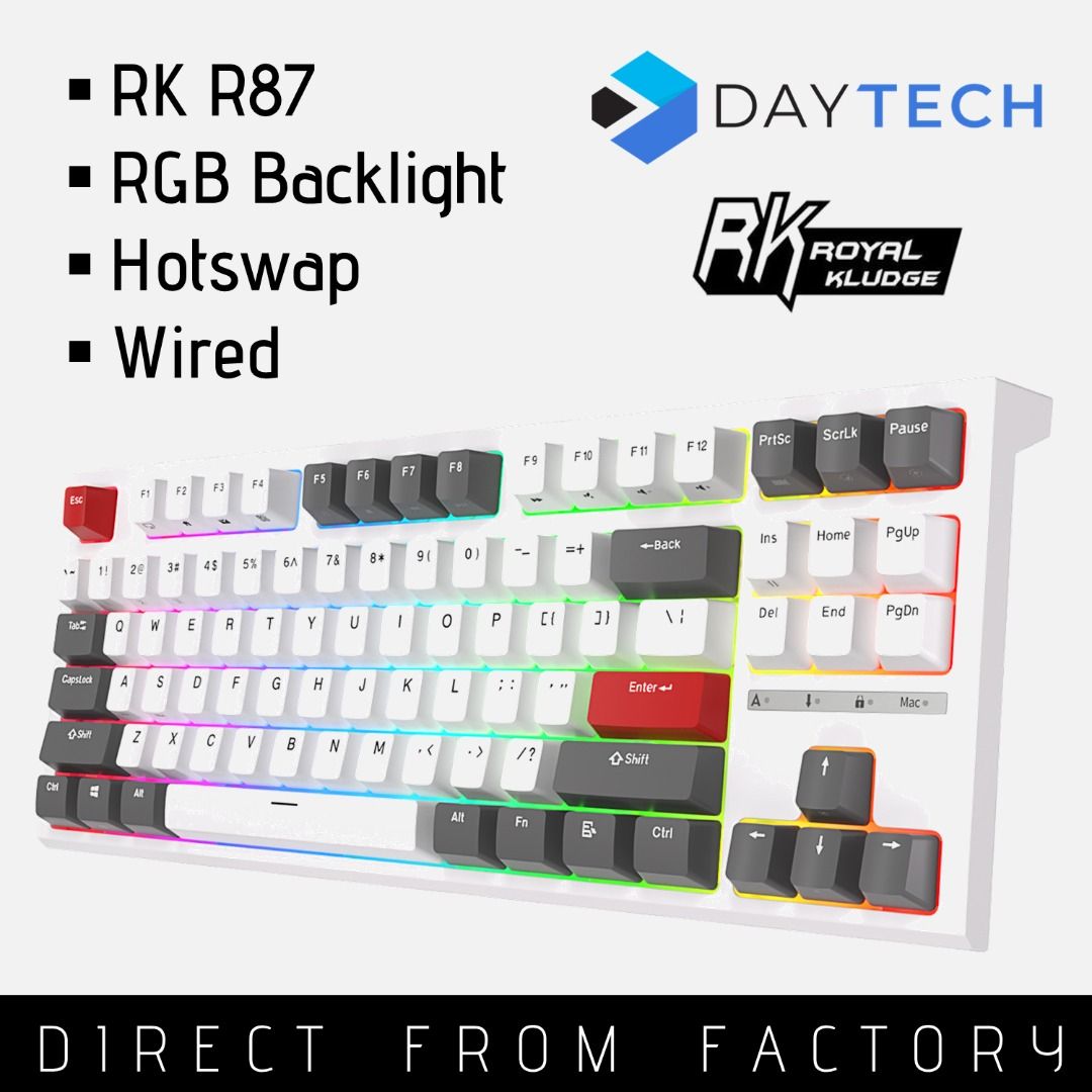 RK R87 TKL Mechanical Keyboard by Royal Kludge with Hotswap Wired RGB ...
