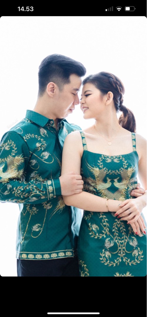Sangjit party dress kemeja custom couple wedding dress special textile ...