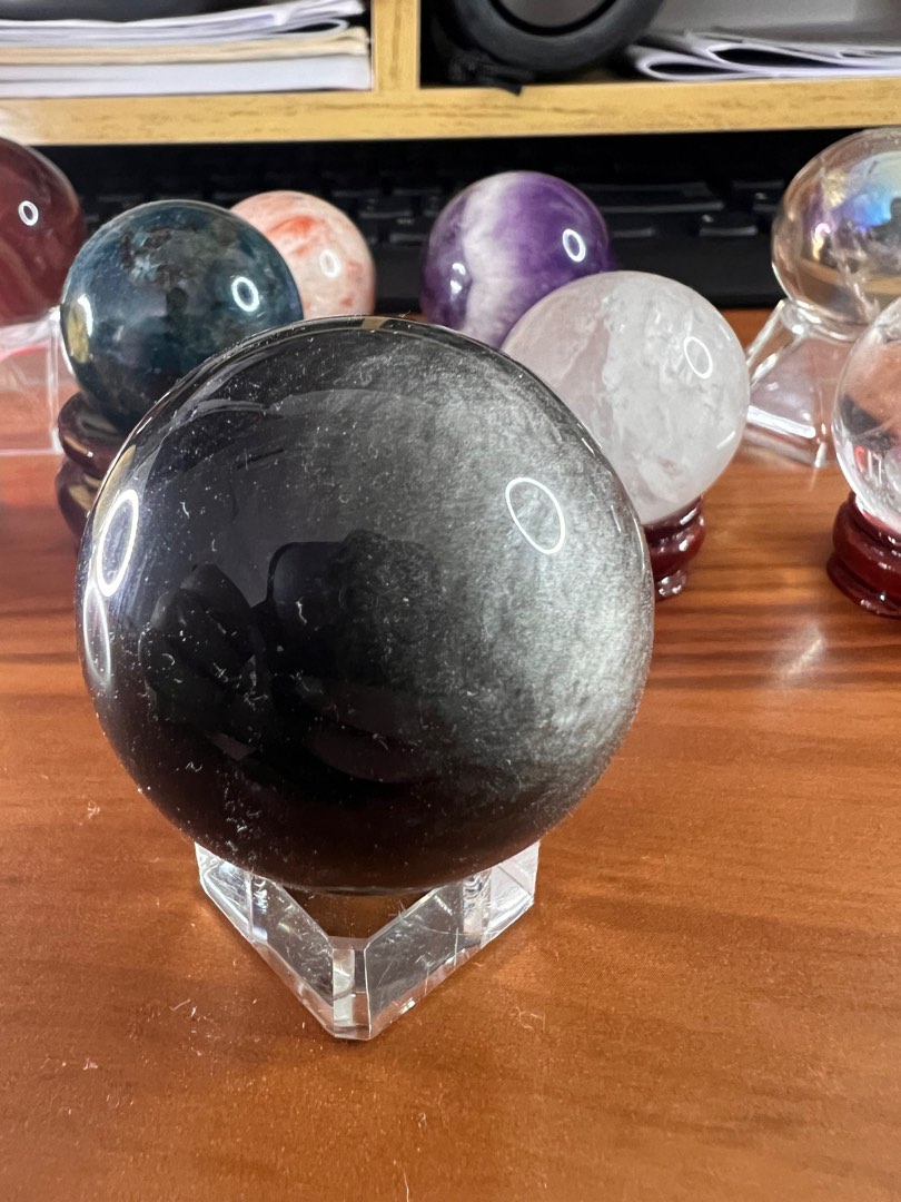Silver sheen black obsidian sphere, Hobbies & Toys, Memorabilia ...