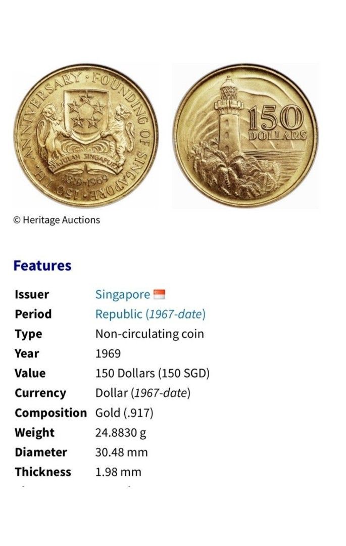 Singapore 150th anniversary gold coin with 916 holder., Women's Fashion ...