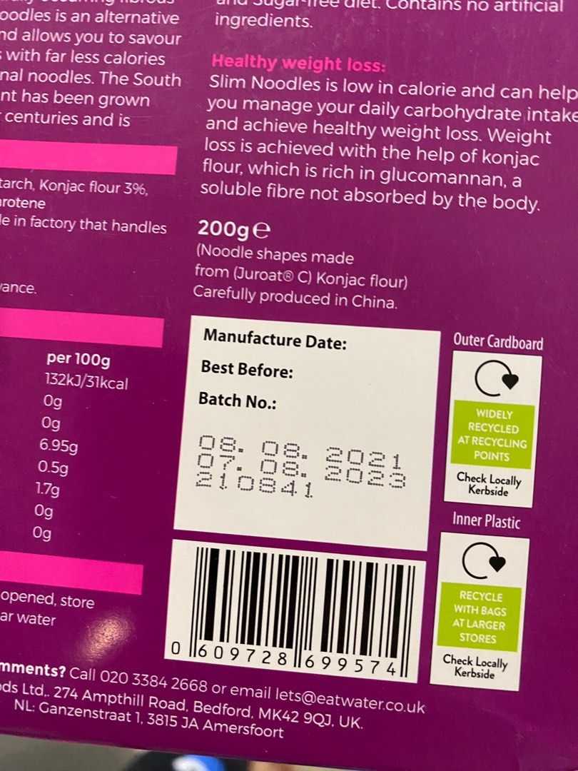 Slim Konjac Noodles 200g - Weight loss, Food & Drinks, Rice & Noodles ...