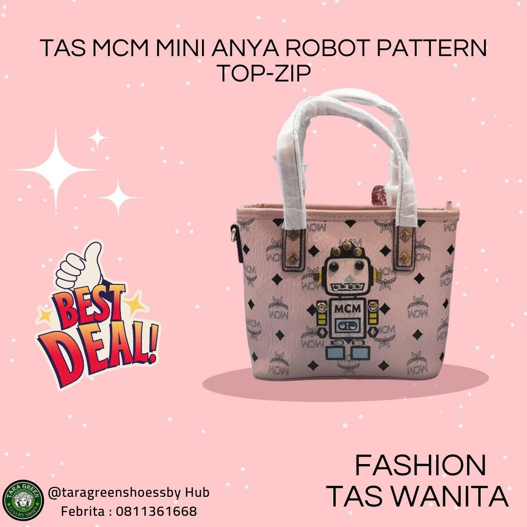 Tas MCM Mini Anya Robot Pattern Top-Zip, Fesyen Wanita, Tas & Dompet di ...