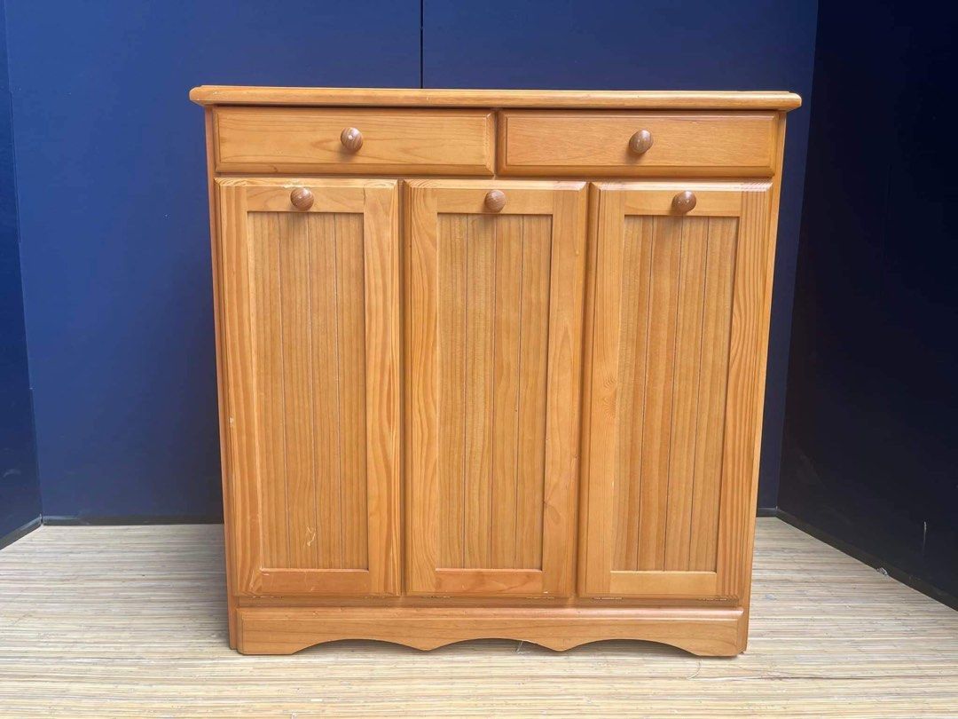 Trash Bin Cabinet 27”L x 14”W x 28”H Solid wood Ceramic tile top 3 ...