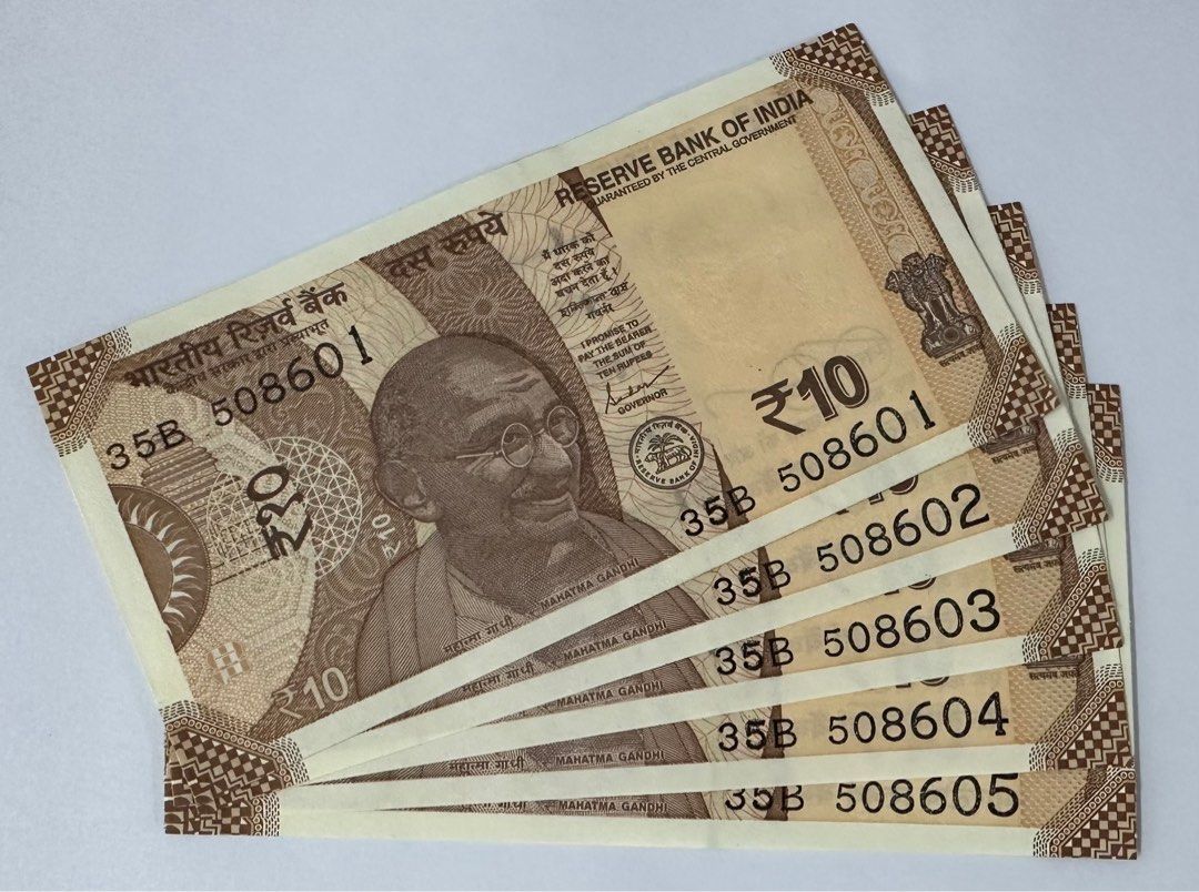 UNC INDIAN 10 & 20 Rupees banknotes with 5 Consecutive serial number ...