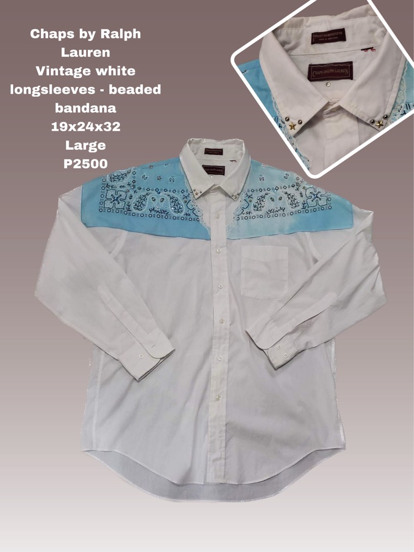 Vintage Chaps by Ralph Lauren White longsleeves with blue bandana ...