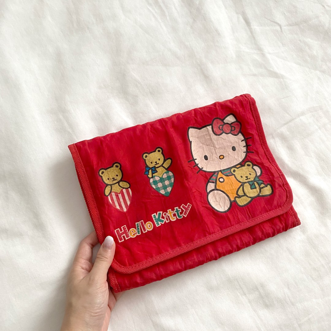 Vintage Hello Kitty Red Fabric Travel Pouch Organizer Velcro Zip Clutch ...