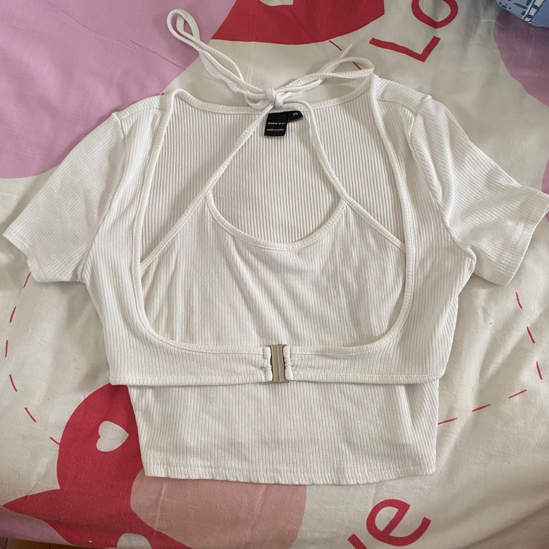 white shein acubi top, Women's Fashion, Tops, Shirts on Carousell