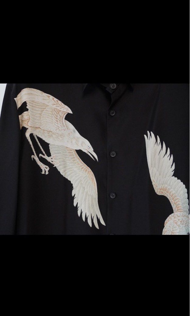 Yohji Yamamoto 21AW Crow discharge printing silk long coat, Men's ...