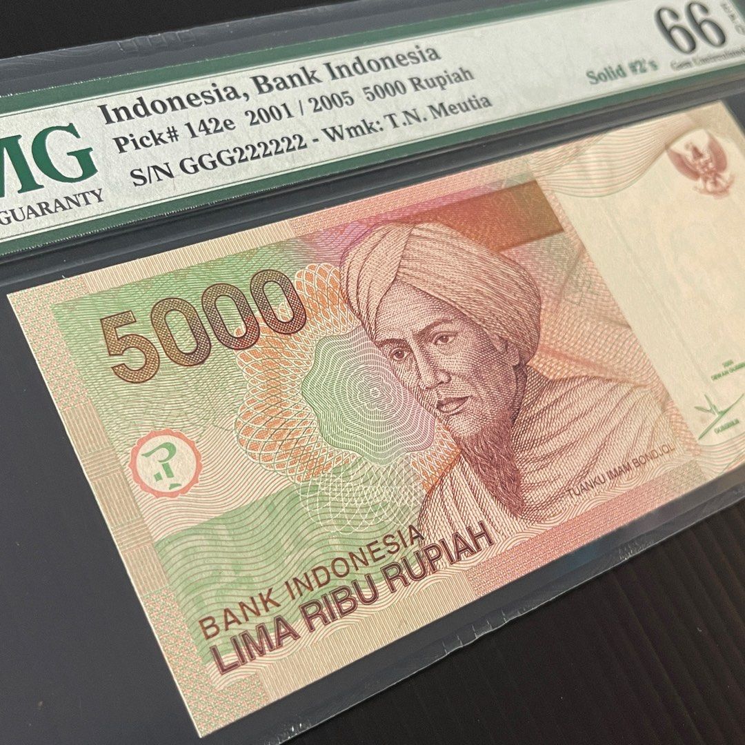 2001/2005 INDONESIA 5,000 5000 RUPIAH GGG 222222 P-142e PMG 66 EPQ ...