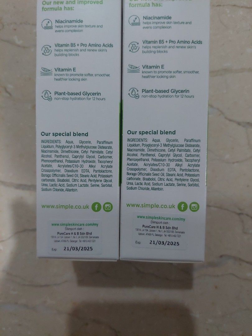 2 box of Simple hydrating light moisturiser for RM20, Beauty & Personal ...