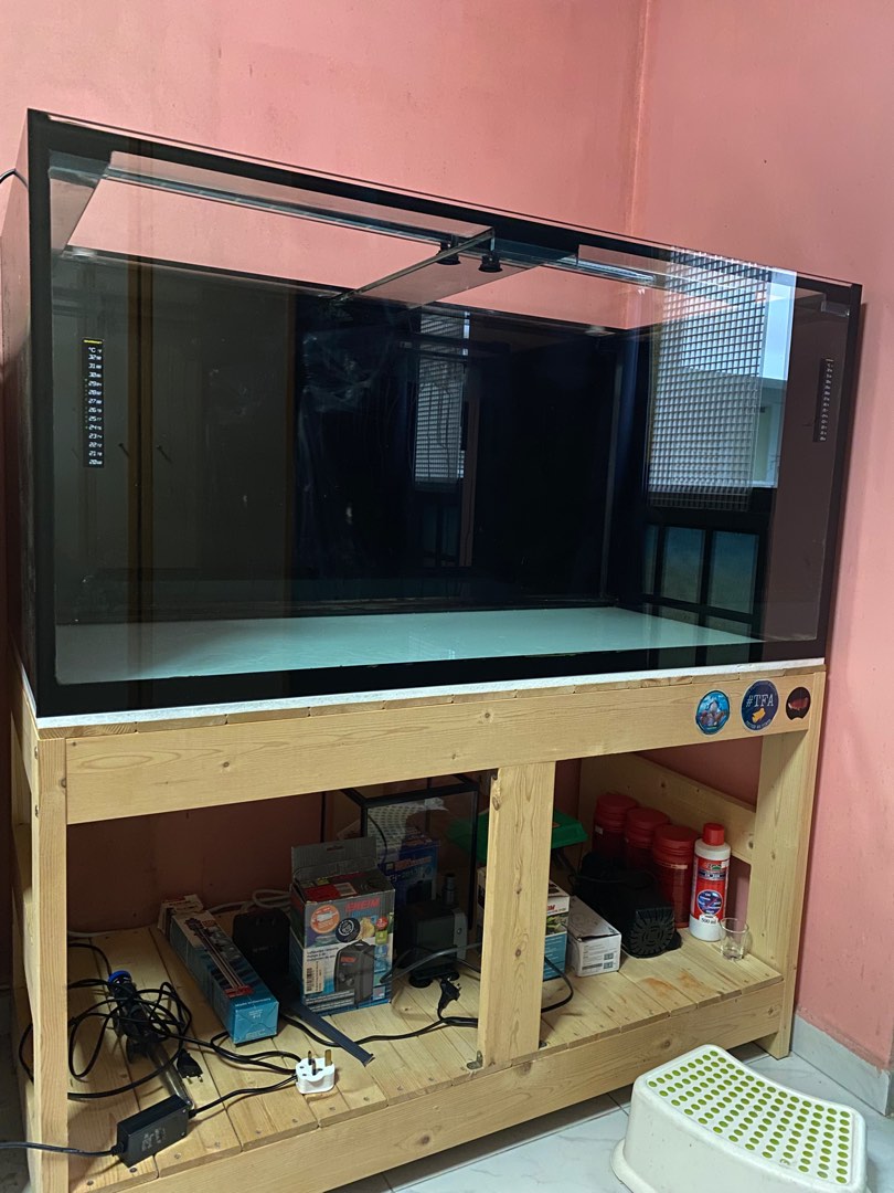 4ft Glass Fish Tank With Solid Wood Stand Cabinet + Solar Color Booster ...