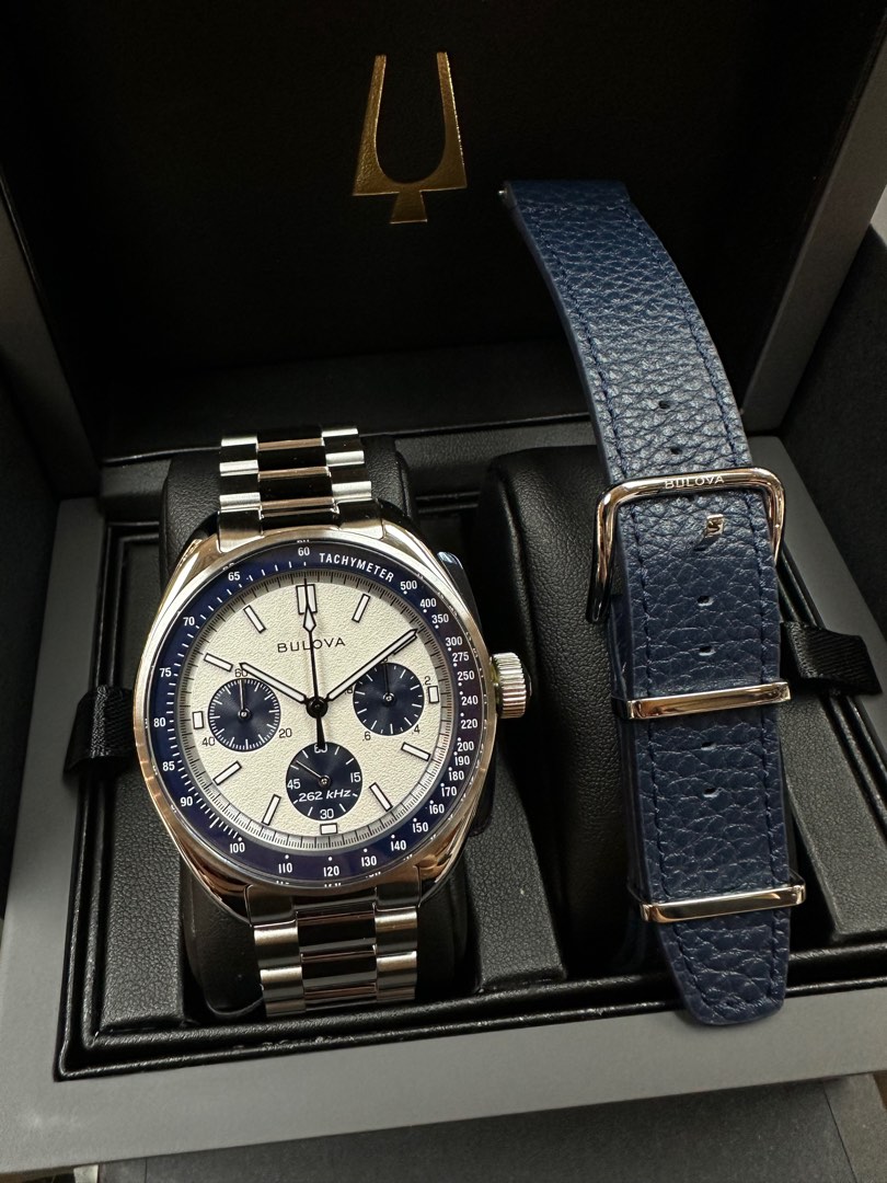 全新 行貨 有門市 BULOVA 98K112 Special Edition Lunar Pilot Chronograph Watch 寶路華 特別版 月球錶 石英計時 皮帶套裝, 男裝 ...
