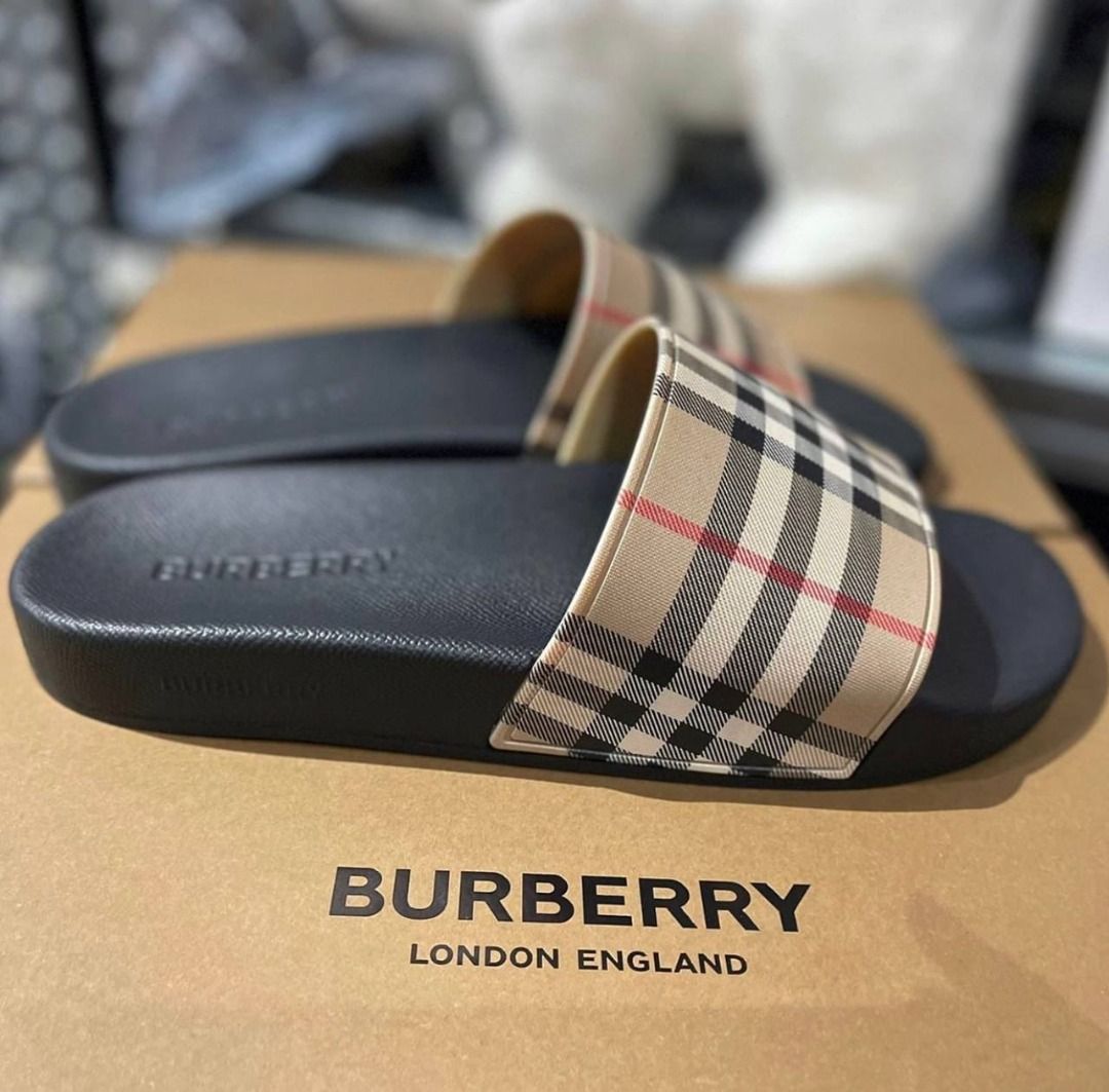 Burberry Slides, Men's Fashion, Footwear, Flipflops and Slides on Carousell