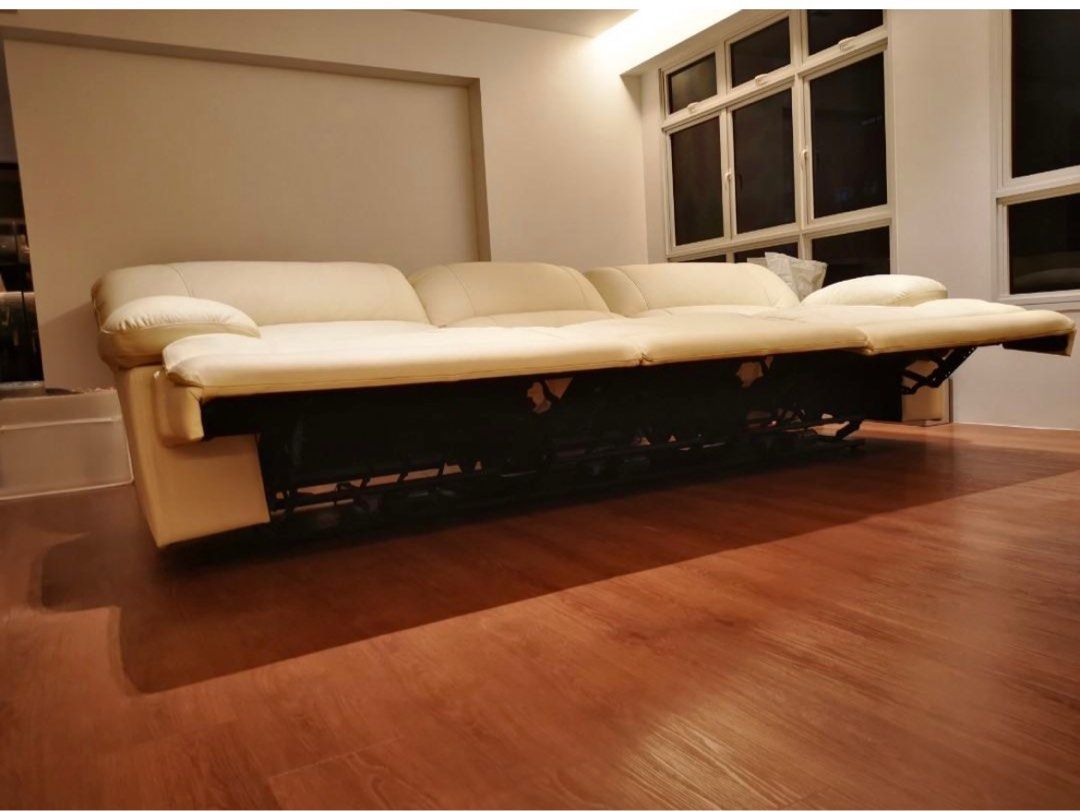 Customised 3 seater motorised recliner white sofa *RARE*, Furniture ...