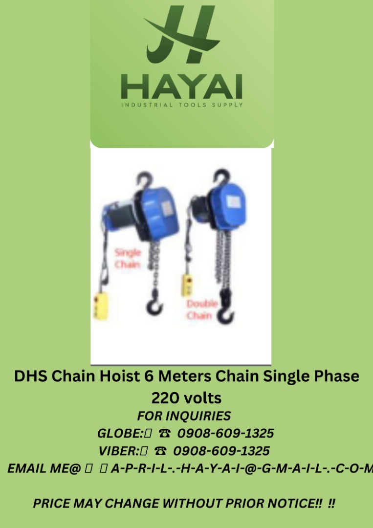 DHS Chain Hoist 6 Meters Chain Single Phase 220 volts, Commercial ...