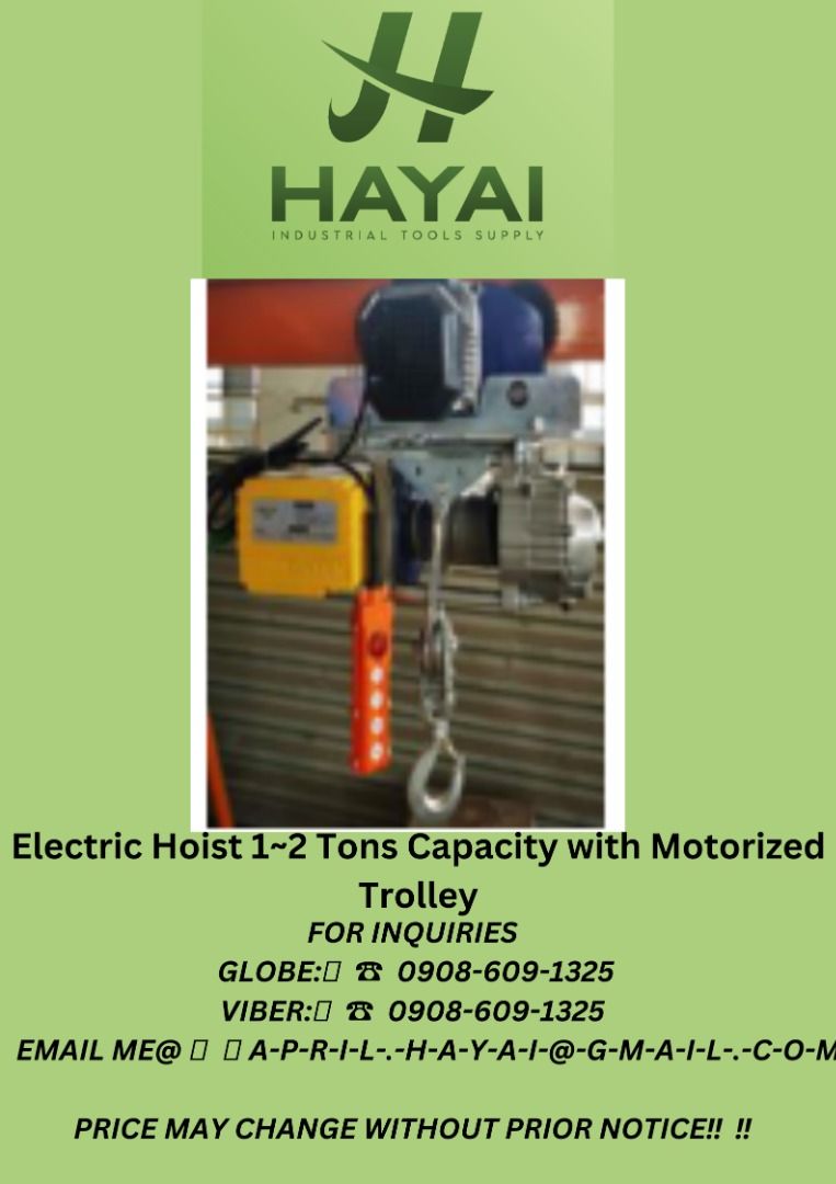 Electric Hoist 1~2 Tons Capacity with Motorized Trolley, Commercial ...