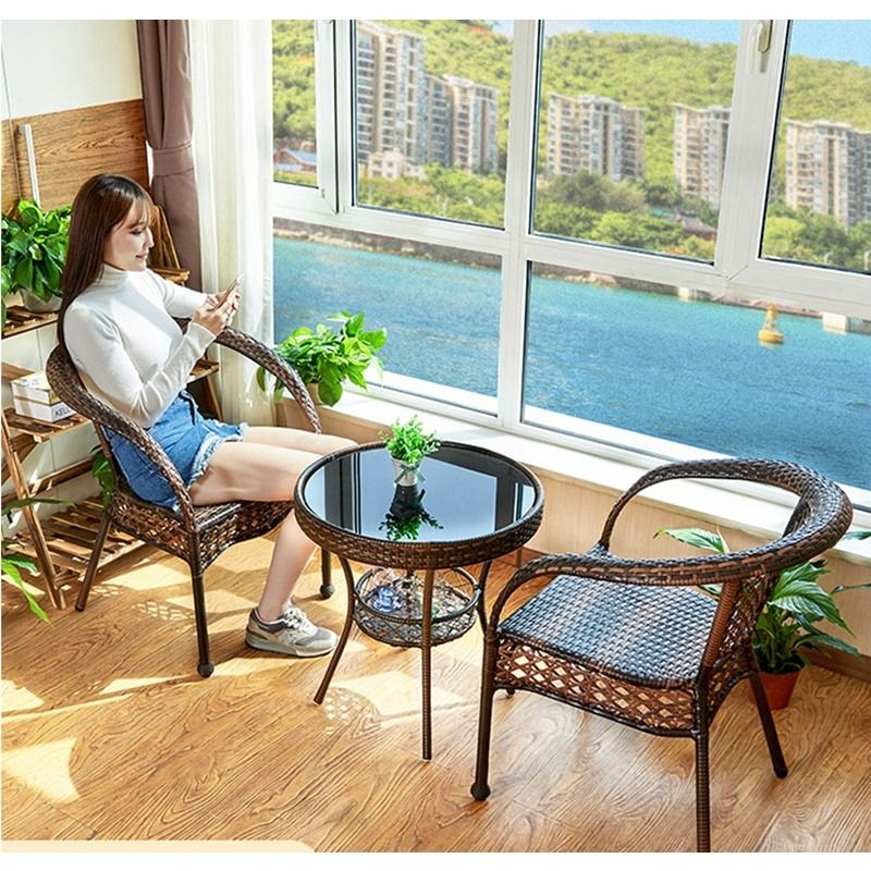 Ergonomic Thick Rattan Balcony Outdoor Set Terrace Patio Courtyard Set ...