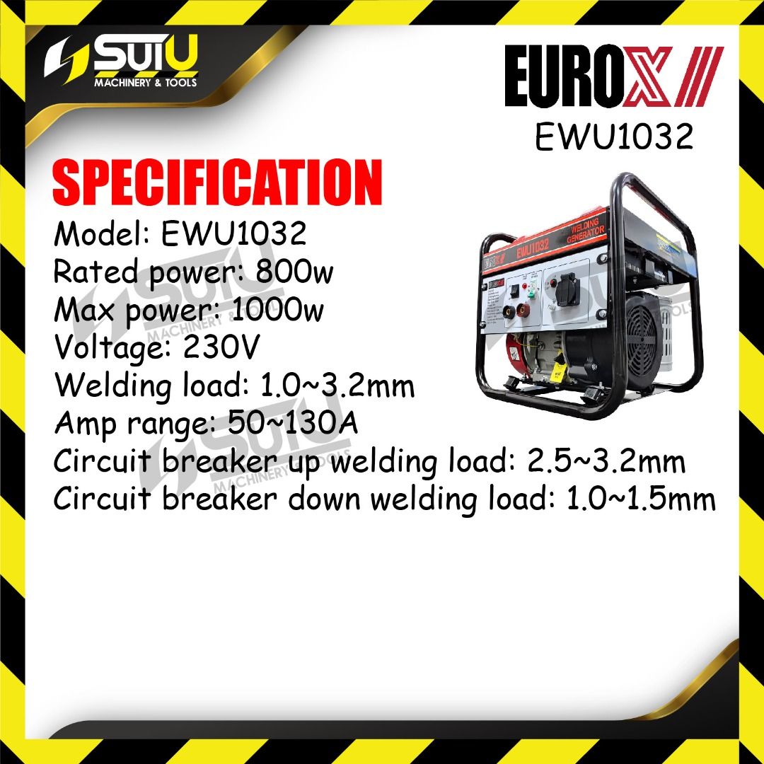 EUROX EWU1032 8HP Welding Generator / Penjana Kimpalan 1000W (50~130A), Furniture & Home Living ...