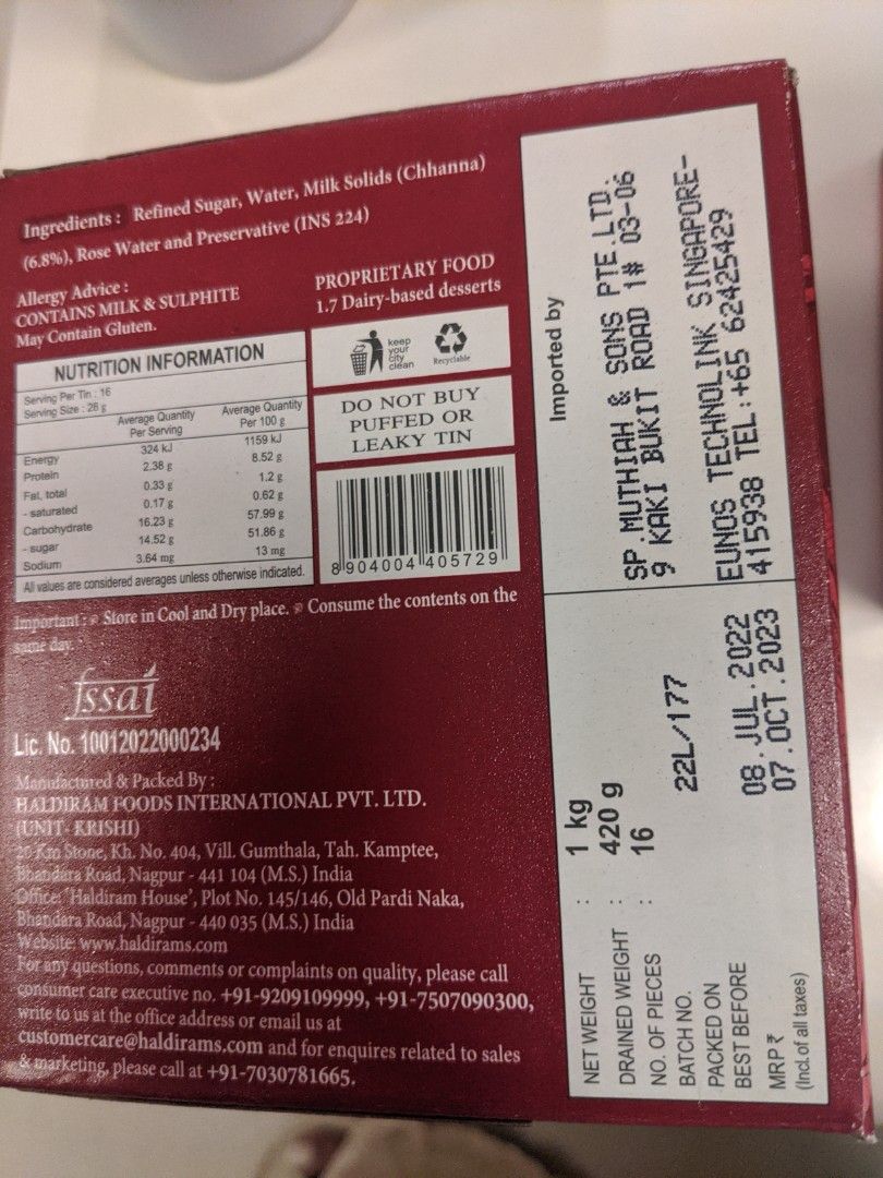 FOC Haldiram Rasgulla 1kg, Food & Drinks, Packaged & Instant Food on ...