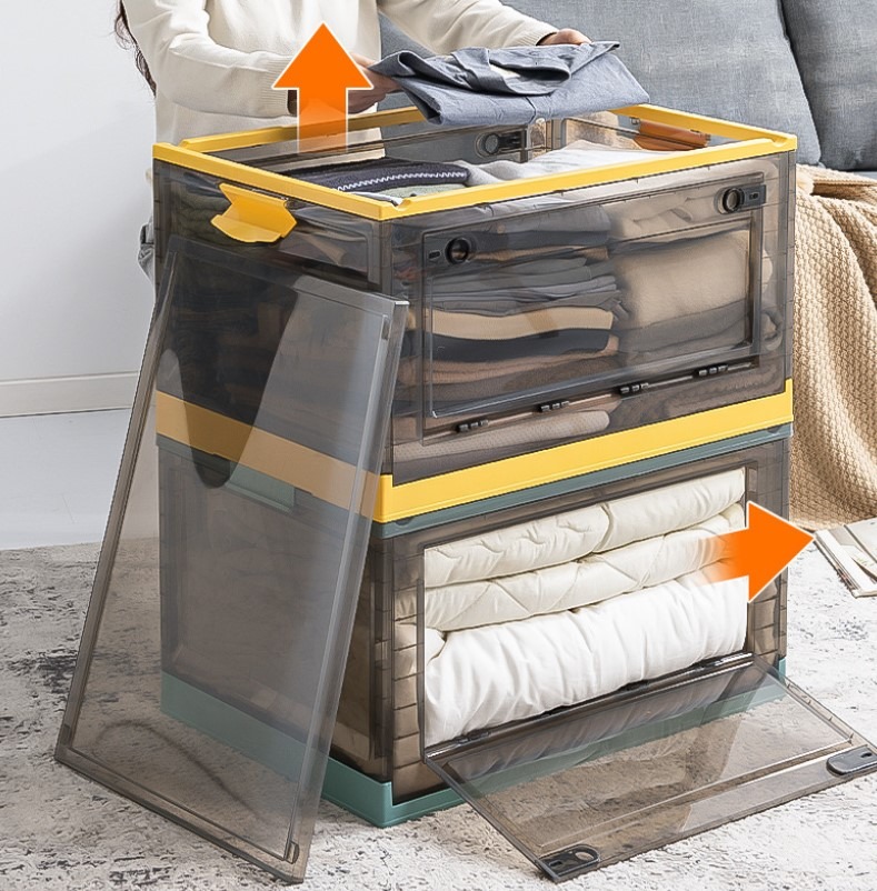 Foldable Storage Box Movable Stackable Home Organizer with Wheels ...