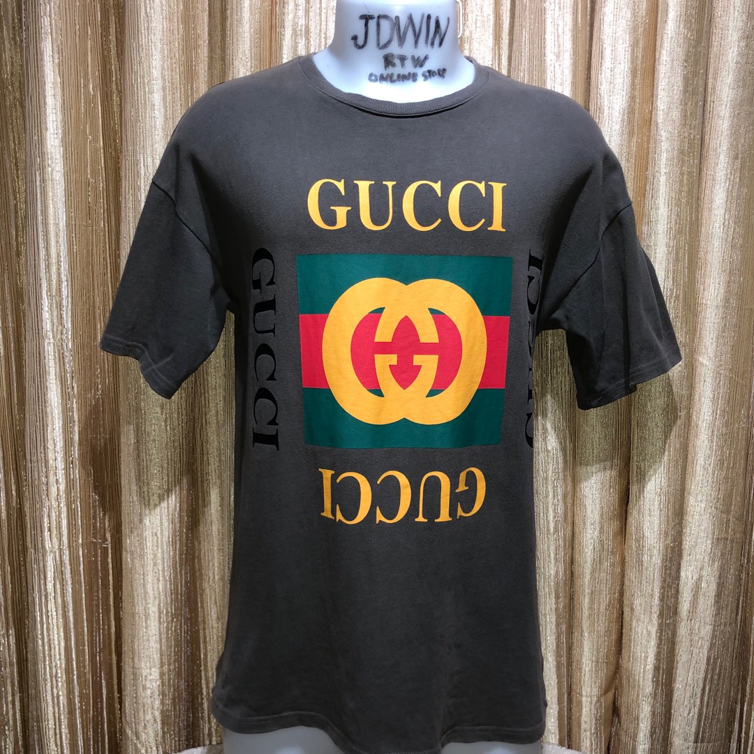 GUCCI ROUNDNECK GIANT PRINTOUT LOGO TSHIRT STONE GRAY (Please view all ...