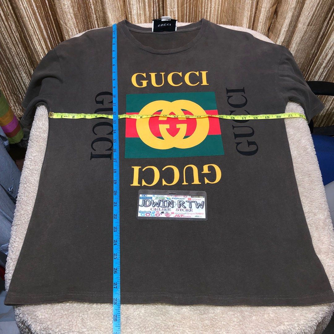 GUCCI ROUNDNECK GIANT PRINTOUT LOGO TSHIRT STONE GRAY (Please view all ...