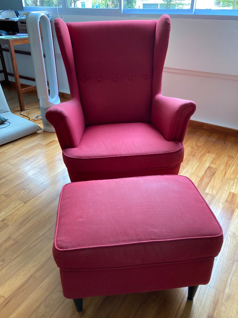 Ikea red strandmon and ottoman, Furniture & Home Living, Furniture ...