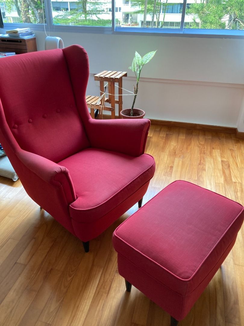 Ikea red strandmon and ottoman, Furniture & Home Living, Furniture ...