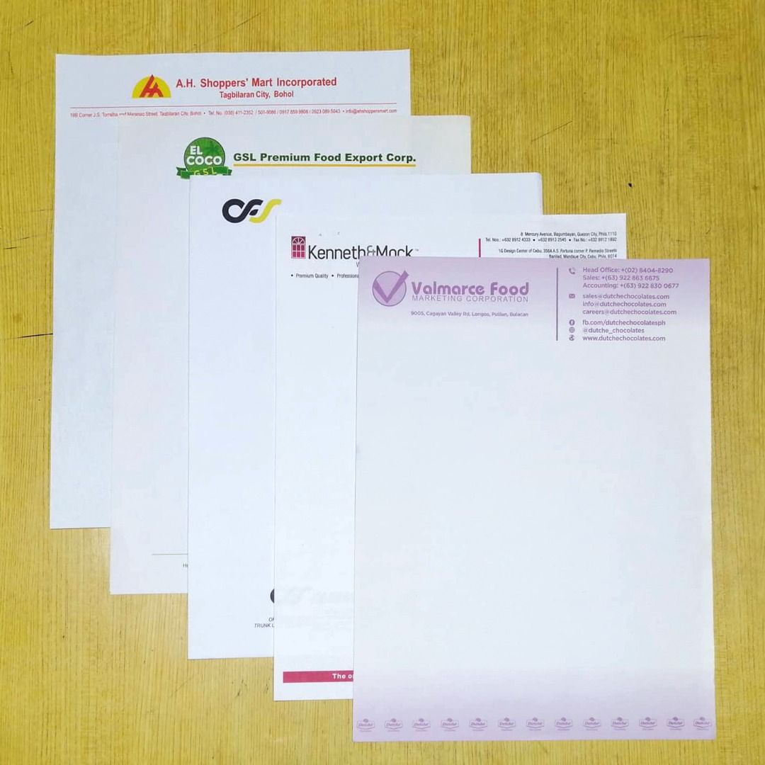 Letterhead Calling Card Folder Placemat Greaseproof Wrapper Sticker ...
