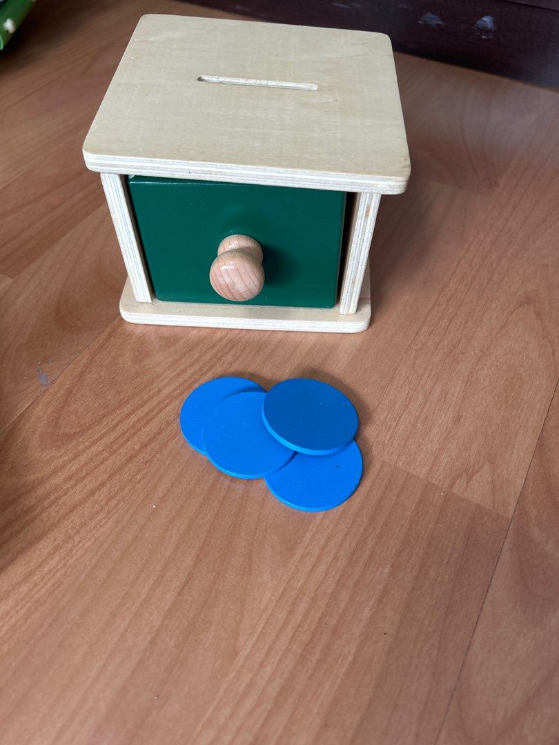 Montessori coin box with 4 coins, Hobbies & Toys, Toys & Games on Carousell