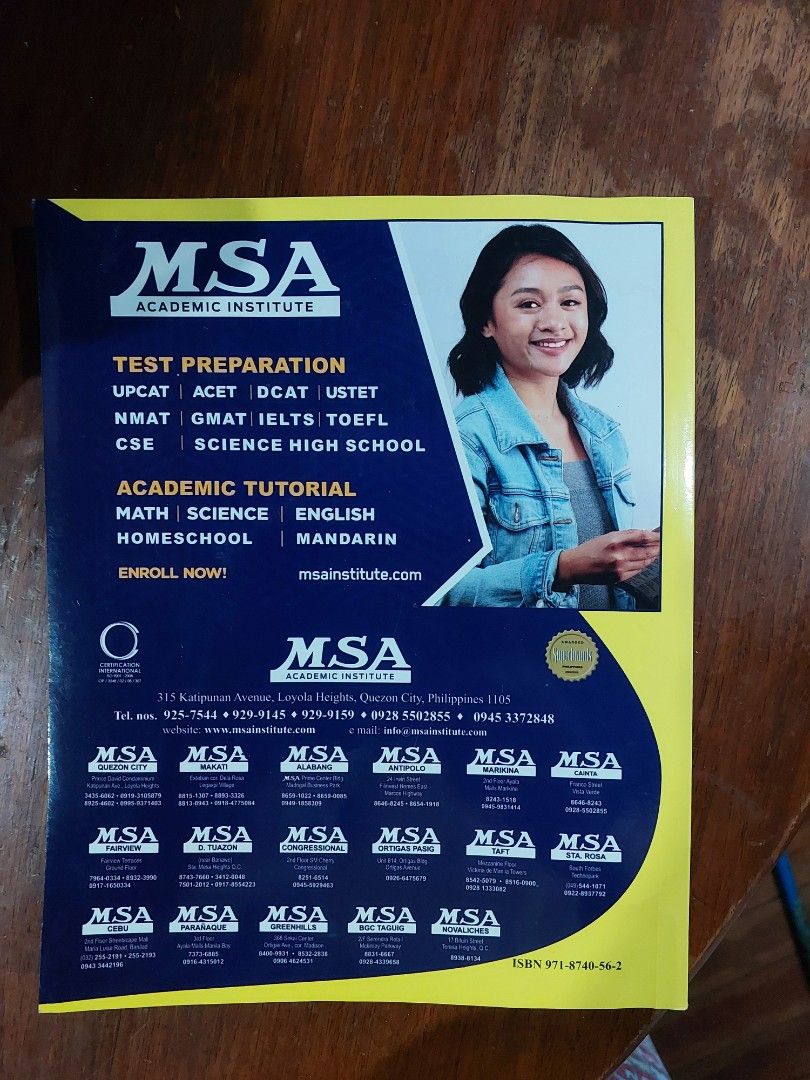 MSA College Admissions Test UPCAT ACET DCAT USTET PRACTICE QUESTIONS ...