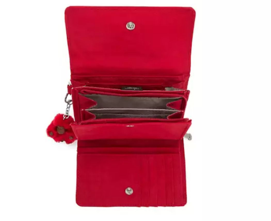 NEW! KIPLING PIXI MEDIUM ORGANIZER WALLET PURSE - CHERRY RED TONAL ...
