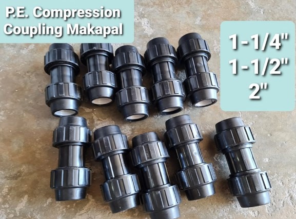 P.E. Black Compression Coupling Connector Makapal 1-1/4" 40mm 1-1/2 ...