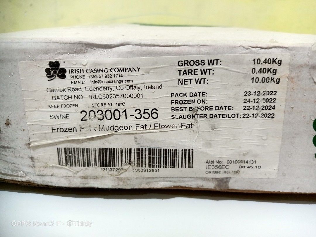 PORK FLOWER FAT 10KG, Food & Drinks, Chilled & Frozen Food on Carousell