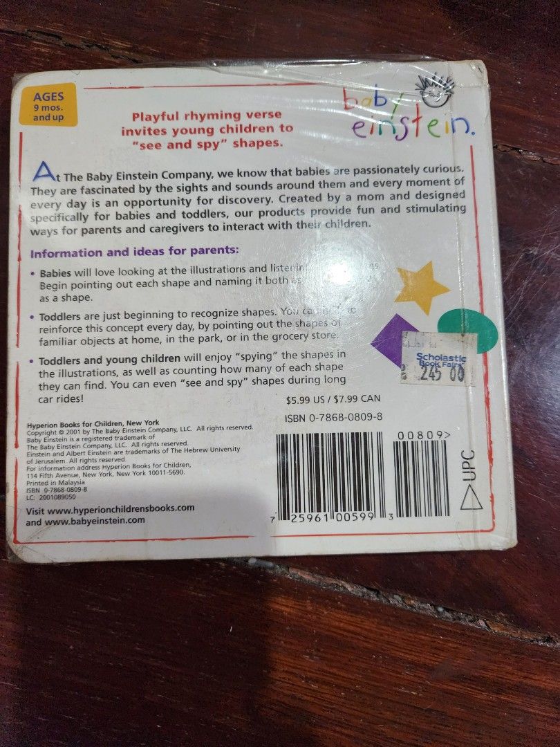Preloved Baby Einstein book See and Spy Shapes, Hobbies & Toys, Books ...