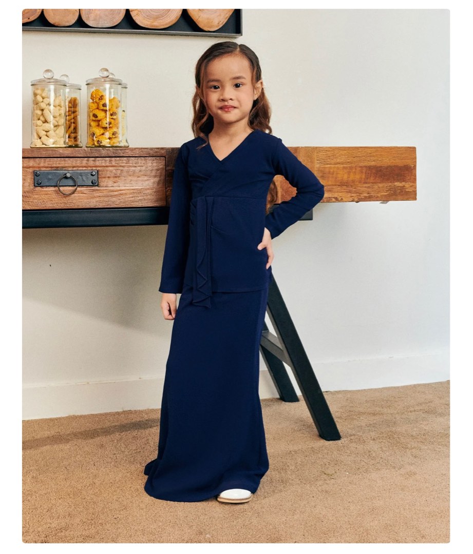 Qiszar Kurung For Kids in Navy Blue, Babies & Kids, Babies & Kids ...
