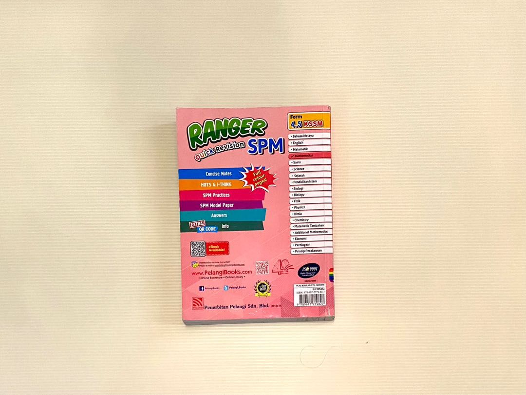 RANGER MATHEMATICS PELANGI QUICK REVISION SPM FORM 4 FORM 5 KSSM ...