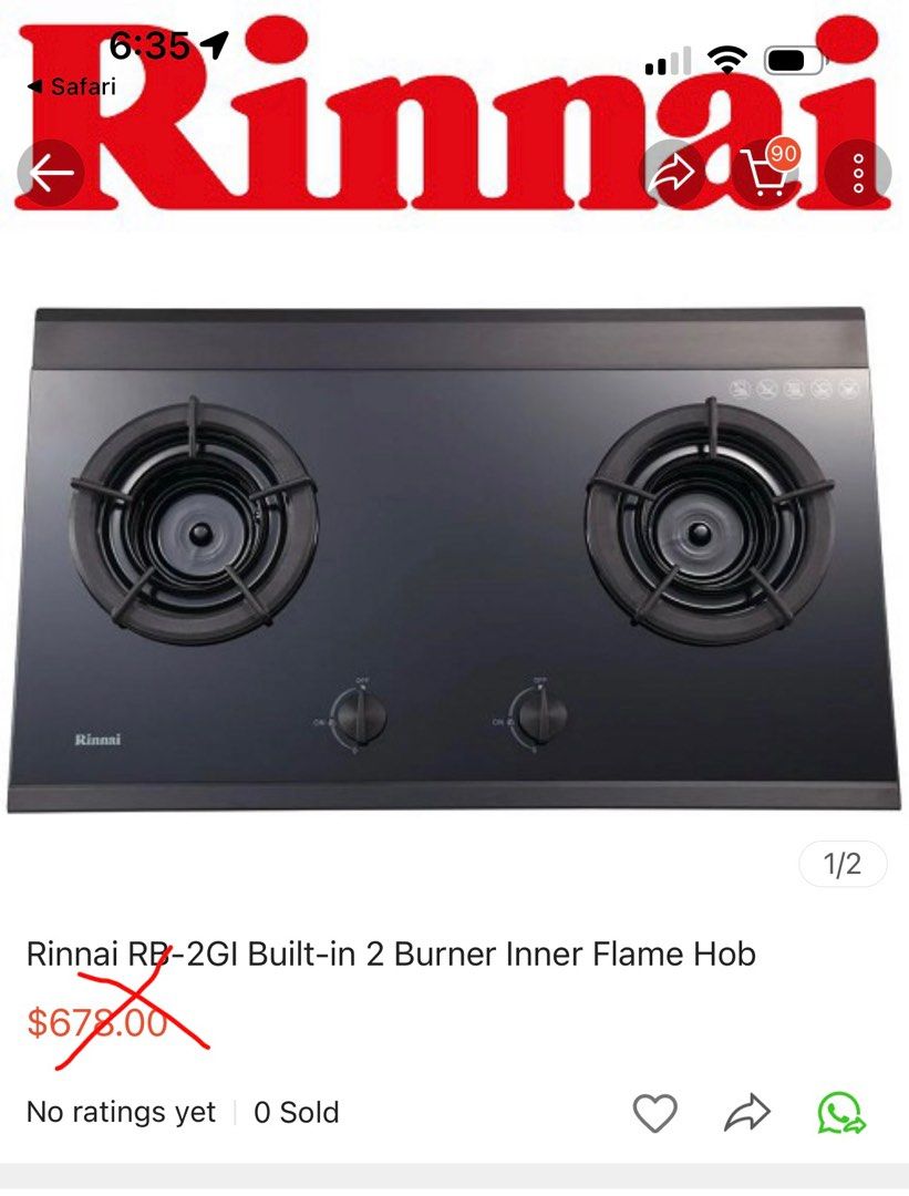 Rinnai RB-2GI Built-in 2 Burner Inner Flame Hob, TV & Home Appliances, Kitchen Appliances ...