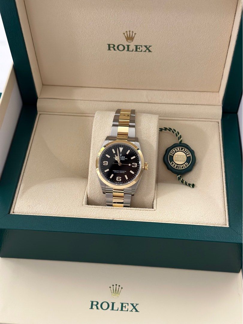 Rolex Explorer 36 Two Tone Yellow Gold, Luxury, Watches on Carousell