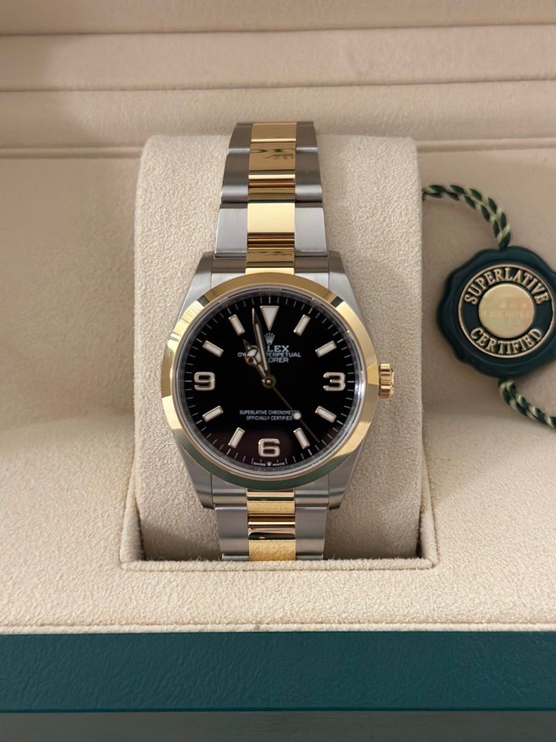 Rolex Explorer 36 Two Tone Yellow Gold, Luxury, Watches on Carousell