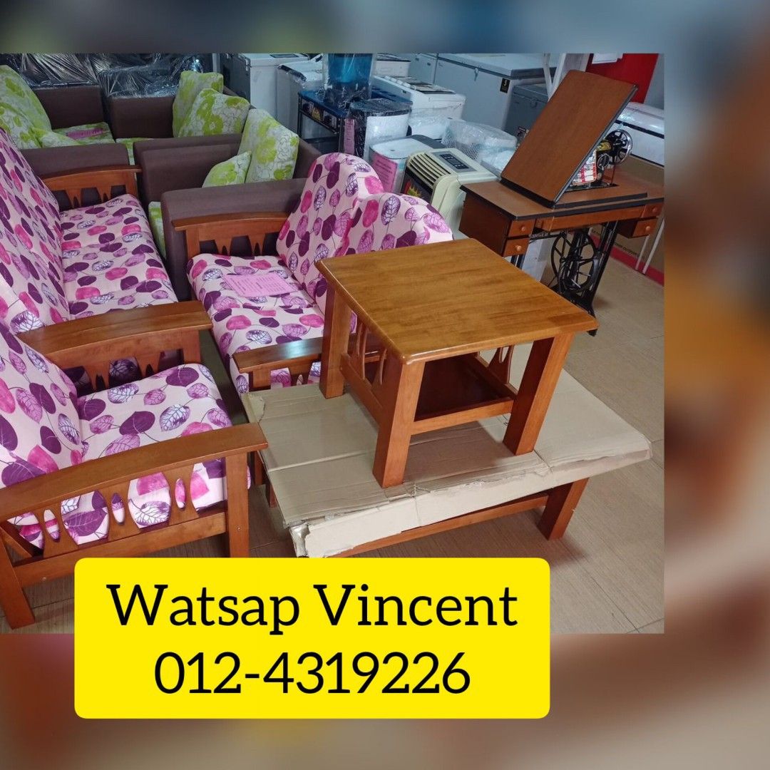 Sofa Kayu Solid Wood Full Set Ansuran Kedai, Furniture & Home Living ...