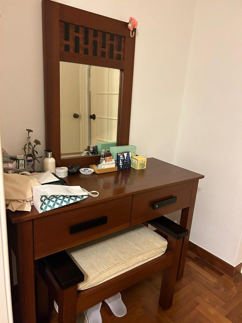 Solid wood dressing table, mirror and side table set, Furniture & Home ...